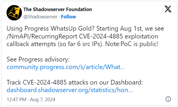 Critical Progress WhatsUp RCE flaw now under active exploitation ... Critical Progress WhatsUp RCE flaw now under active exploitation ...